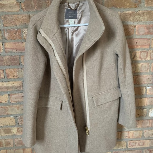 J. Crew | Jackets & Coats | J Crew Stadium Cloth Wool Tan Cocoon Zip Up ...